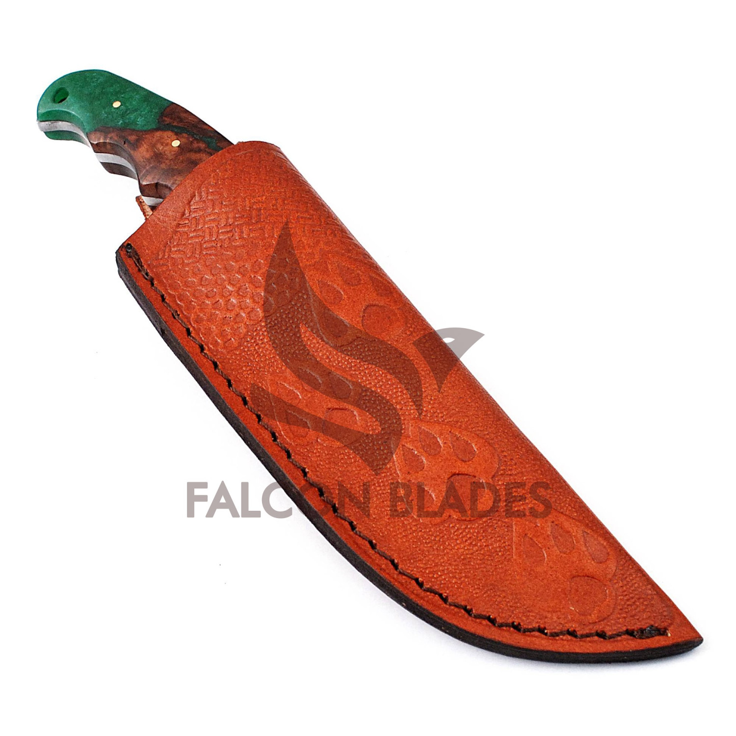 damascus steel blade, skinner, hunting, survival, leather sheath, resin ...