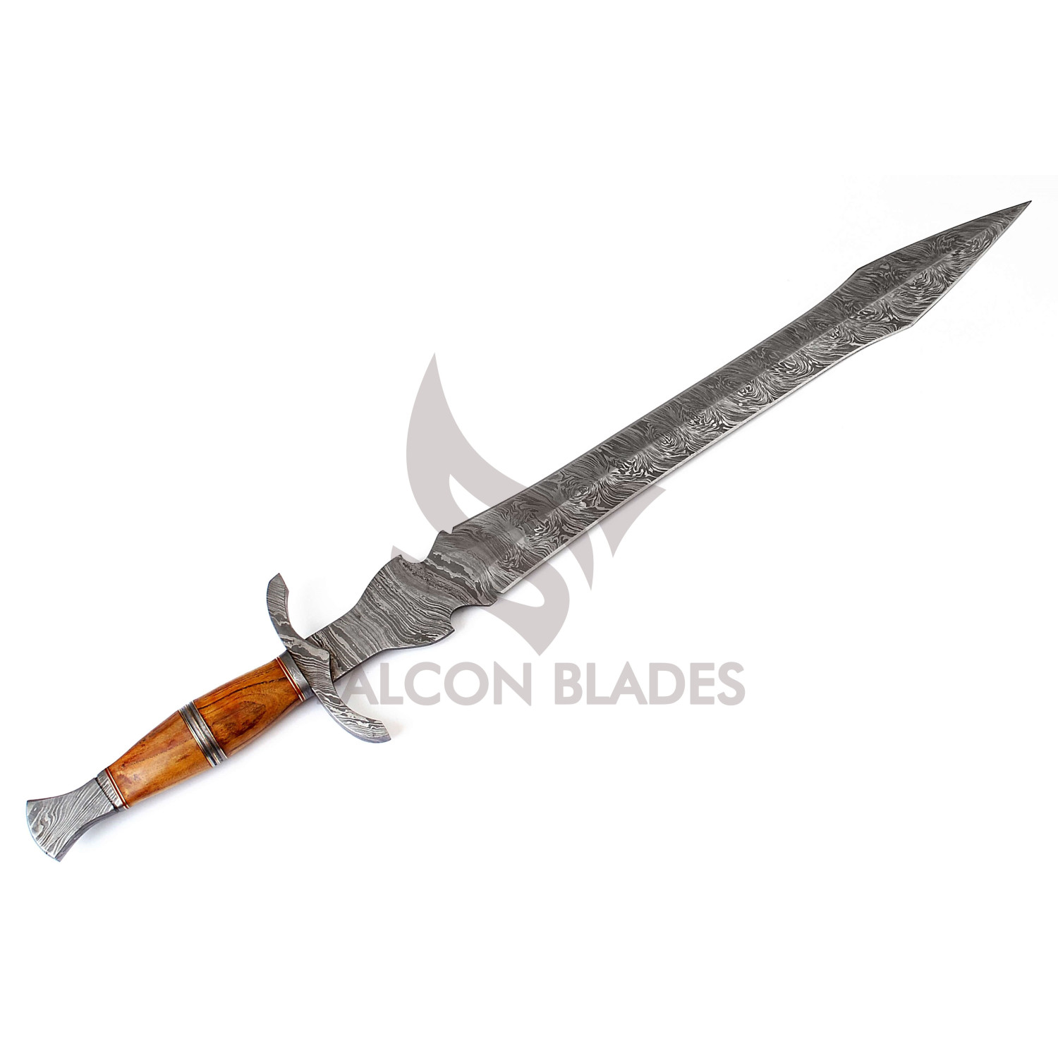 damascus double edged, sword, hunting, survival, damascus guard and end ...